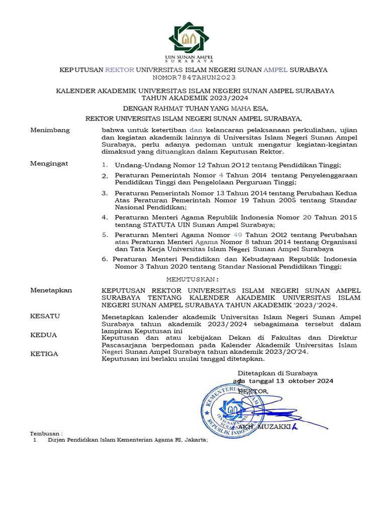 Kalender Akademik UIN Sunan Ampel 2023/2024 | PDF