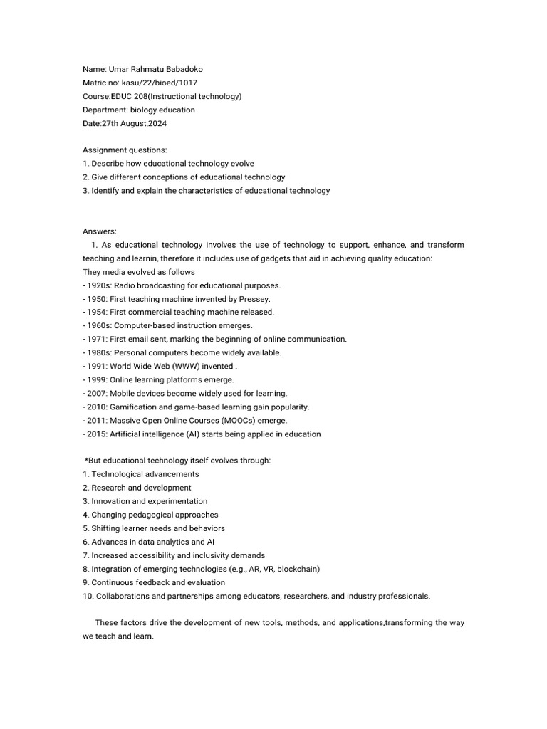 educational technology assignment | PDF | Educational Technology | Learning