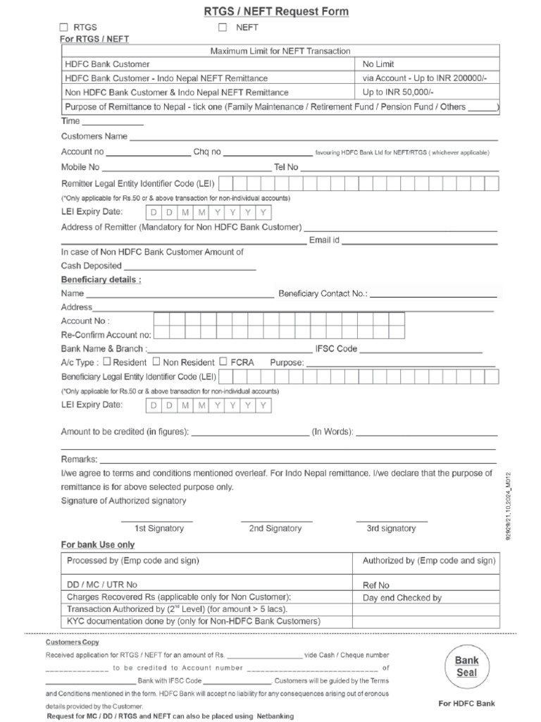 Hdfc Rtgs Form Pdf