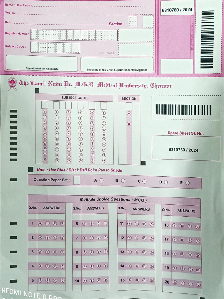 MBBS Exam 2024 OMR Sheet Format | PDF