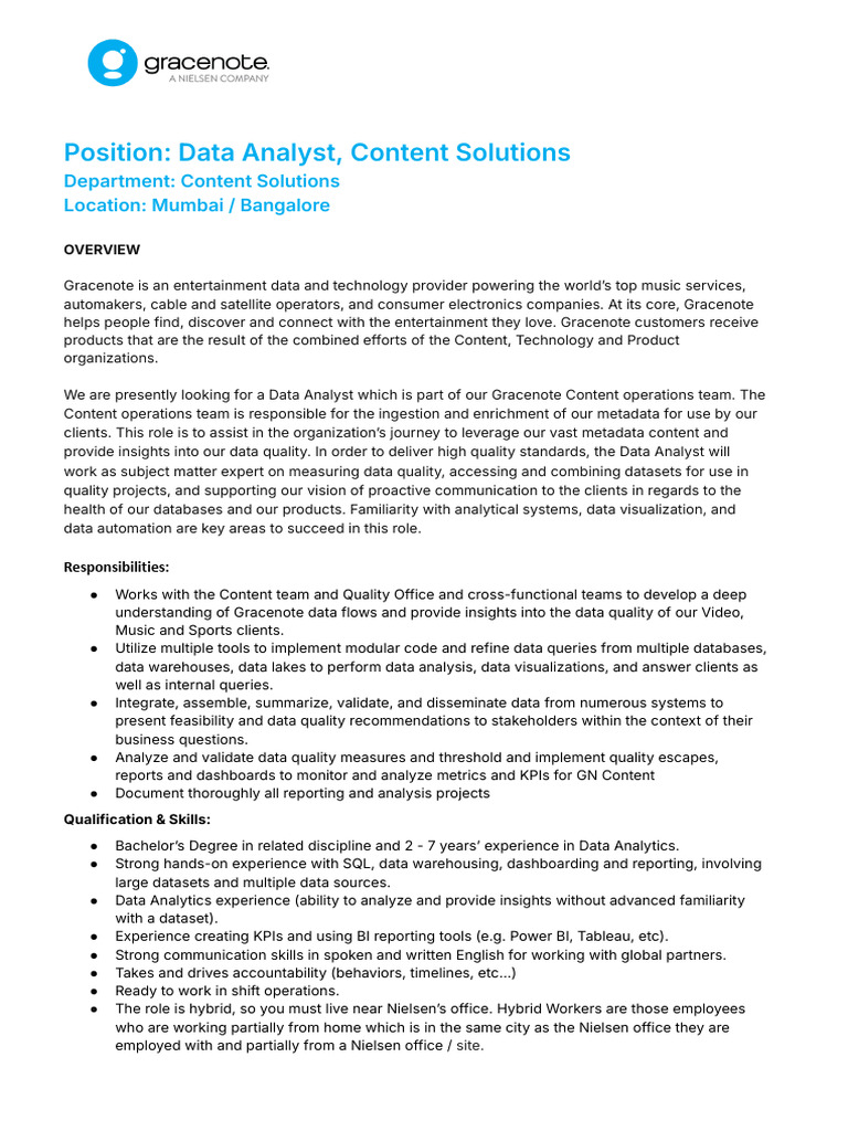 Data Analyst JD.docx | PDF | Data | Data Analysis