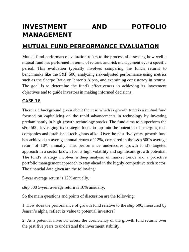 Investment and Potfolio Management Assignment | PDF | Capital Asset ...
