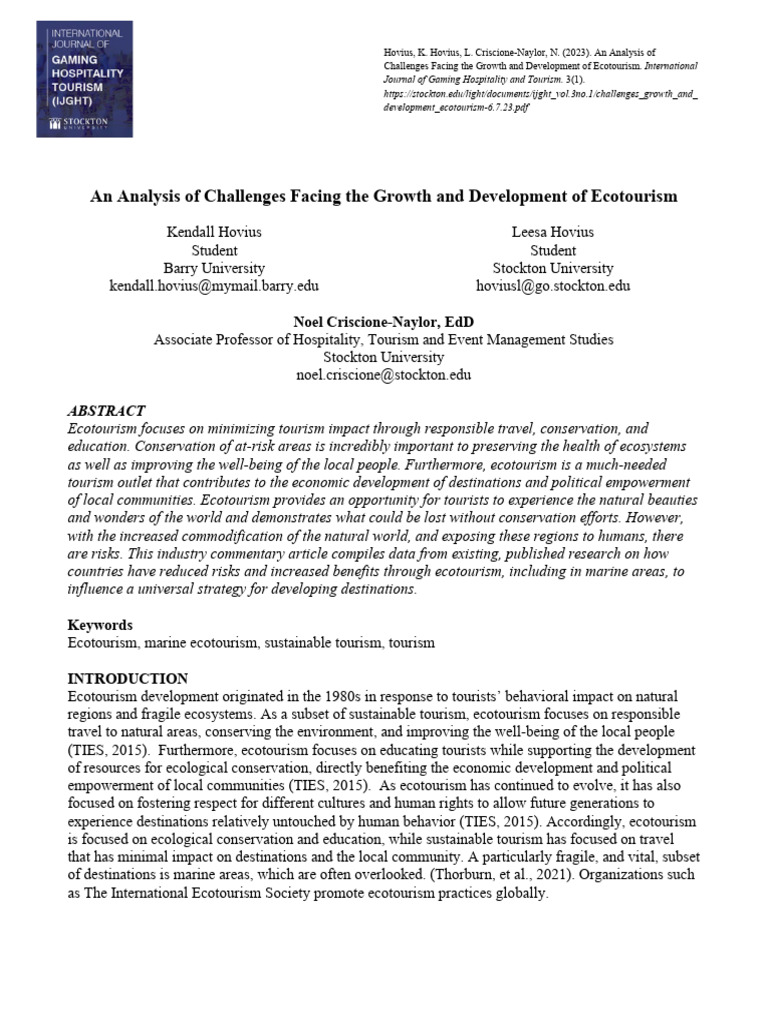 Challenges Growth and Development Ecotourism-6.7.23 | PDF | Tourism ...