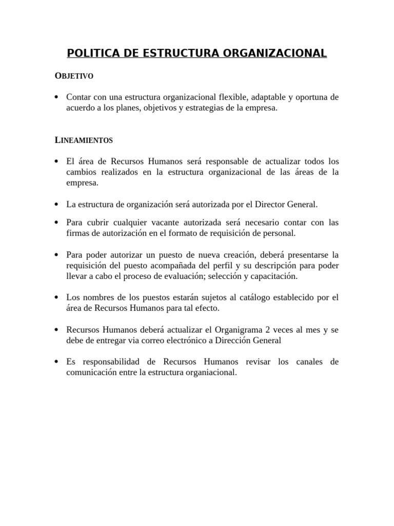 Política de Estructura Organizacional | PDF