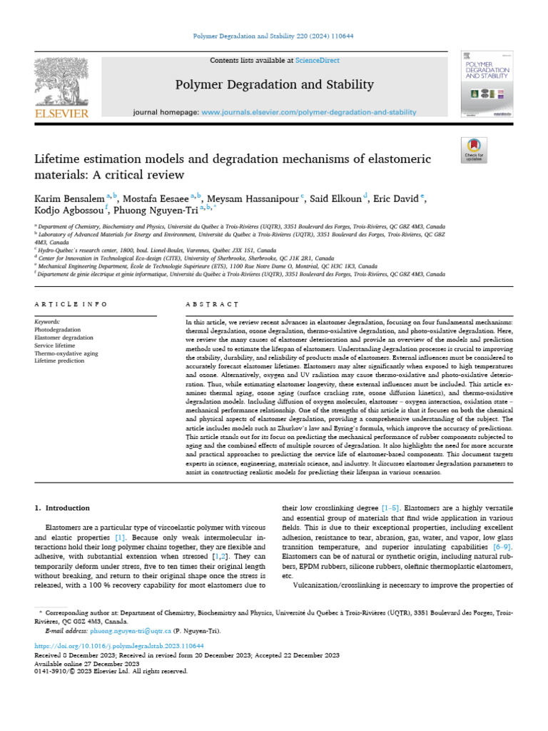 (Bensalem Et Al 2024) Lifetime Estimation Models and Degradation Mechanisms of Elastomeric ...