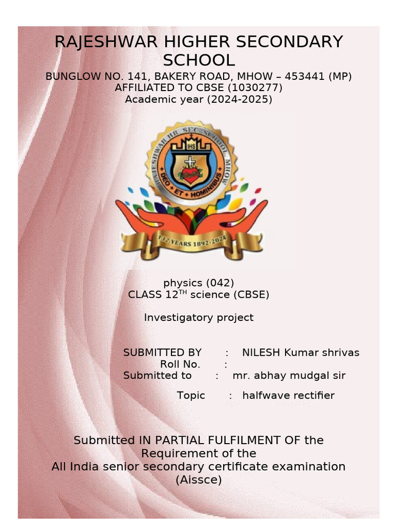 Class 12 Physics Project: Halfwave Rectifier | PDF