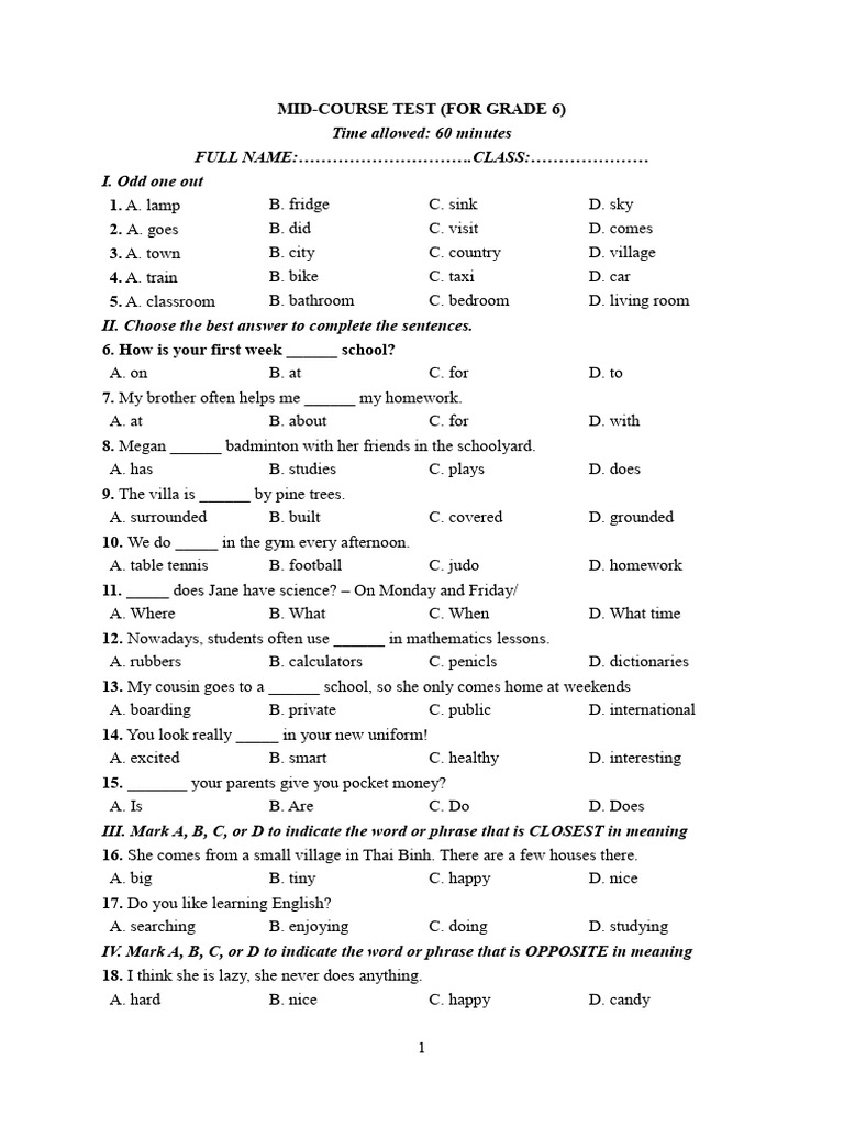 MID-COURSE (Grade 6 - Global Success) | PDF