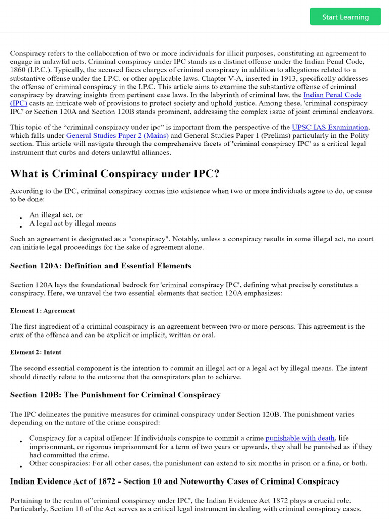 Understanding Criminal Conspiracy Under IPC - Elements & Impacts! | PDF