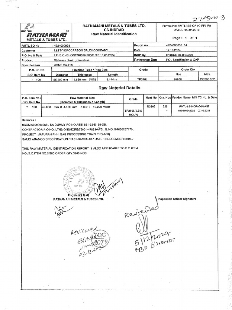 S.O.NO.4224000058 Stage inspection document dtd.03.12.2024 to 07.12. ...