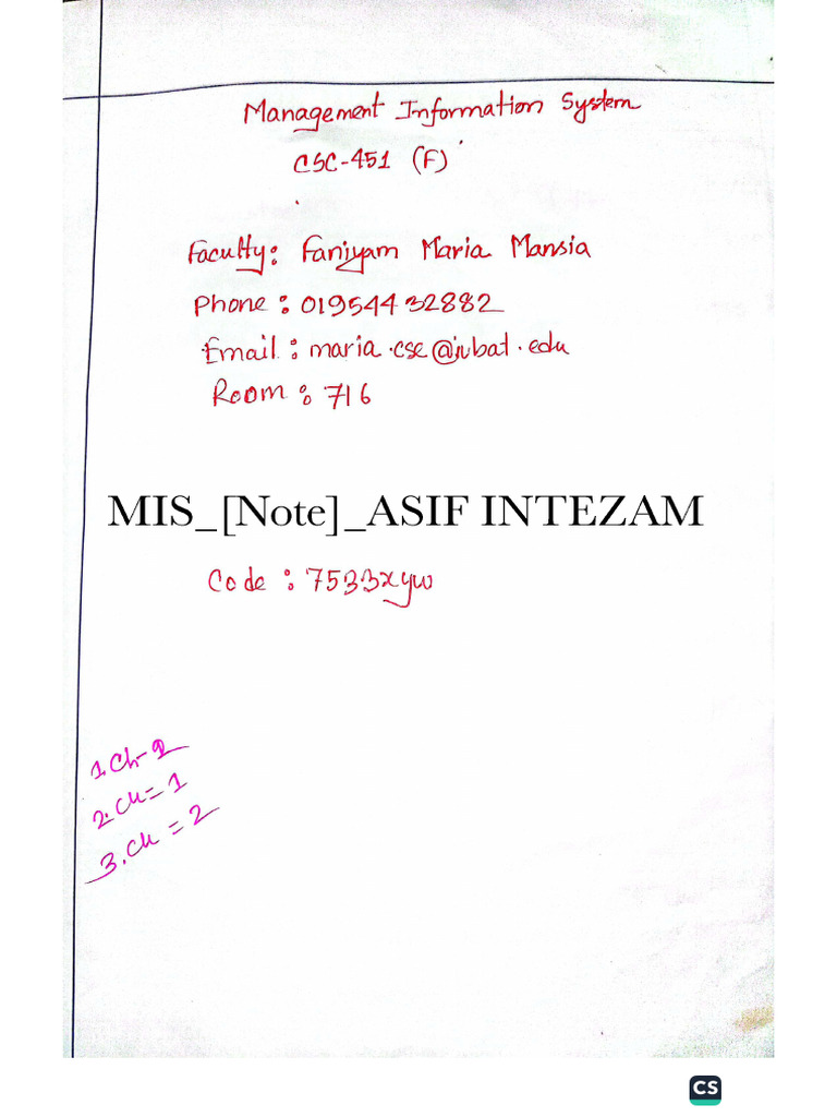 MIS - (Note) - Asif Intezam | PDF