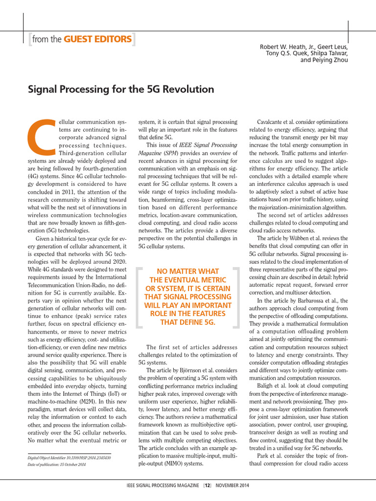 Signal_Processing_for_the_5G_Revolution_From_the_Guest_Editors (1) | PDF | Cellular Network ...