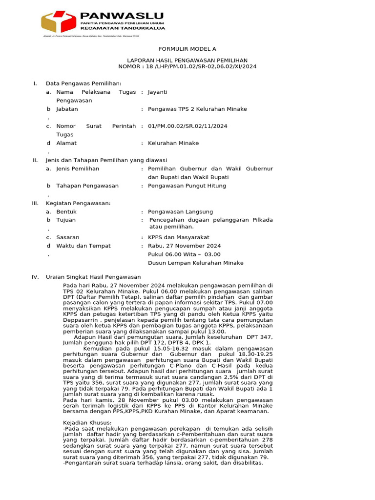 FORMULIR MODEL A - Jayanti | PDF
