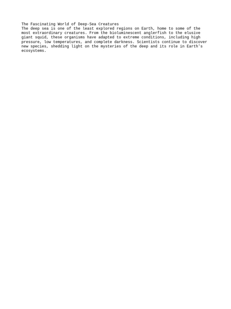 Deep Sea Creatures | PDF