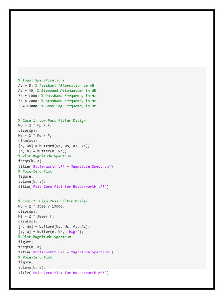 Digital Butterworth IIR Filter Code File | PDF | Computer Engineering | Telecommunications ...