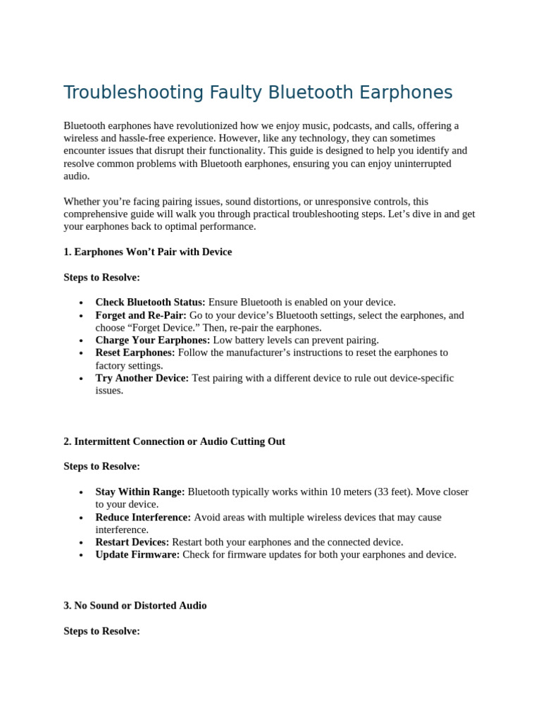Troubleshooting Faulty Bluetooth Earphones | PDF | Headphones | Bluetooth