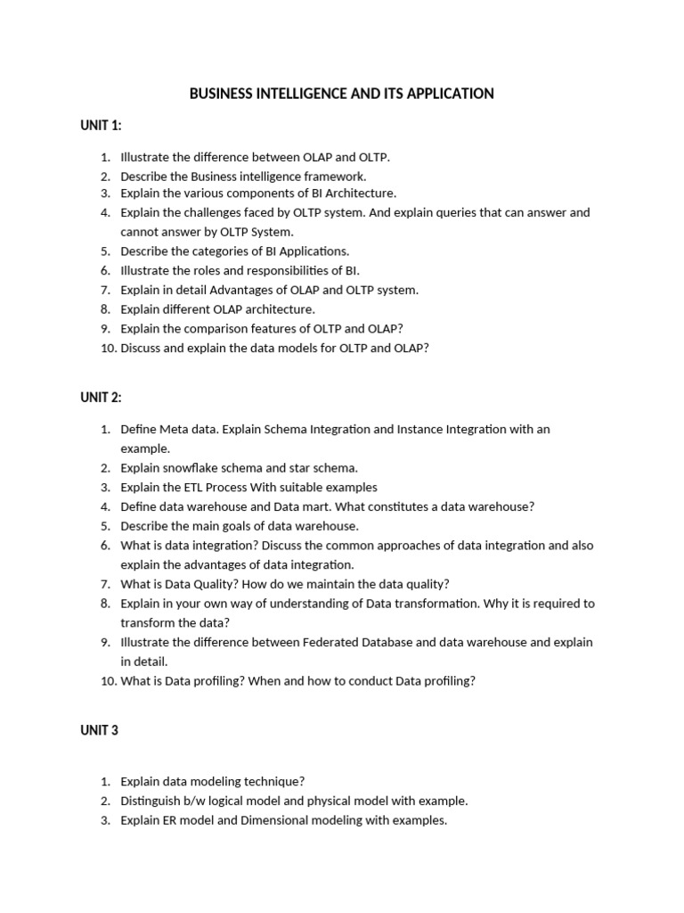 BI QUESTION BANK | PDF | Data Warehouse | Conceptual Model