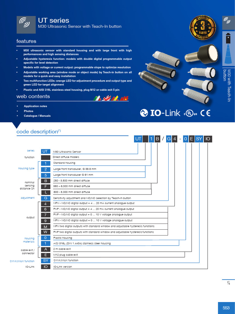 UT & UTR M30 Ultrasonic Sensors | PDF | Bipolar Junction Transistor ...