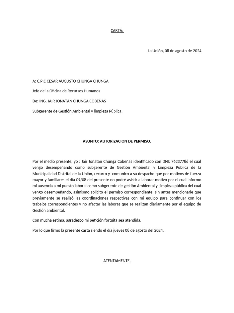 CARTA Permiso | PDF