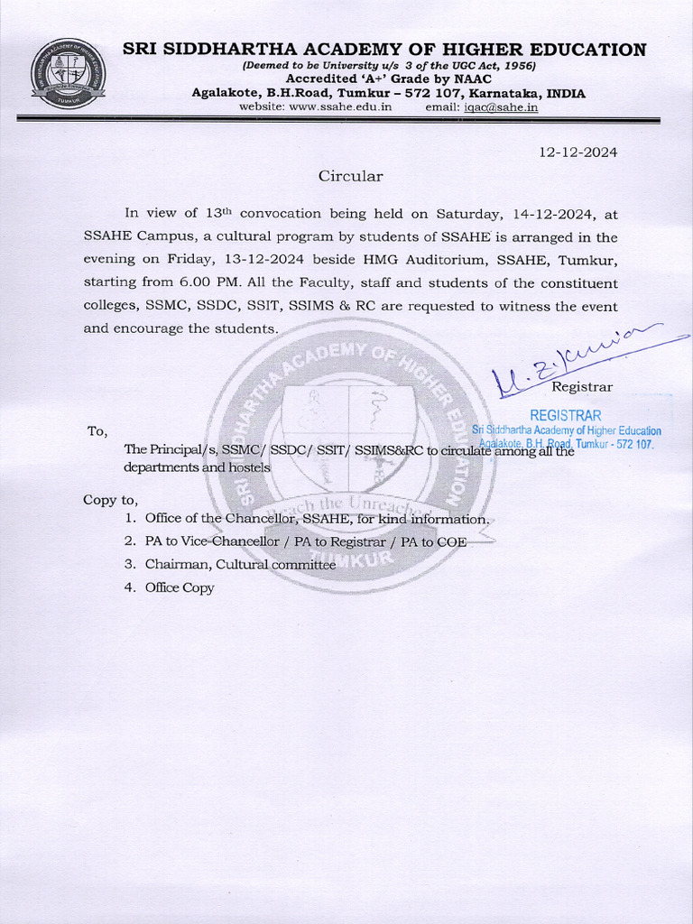 Cultural Program Circular 13-12-2024 | PDF