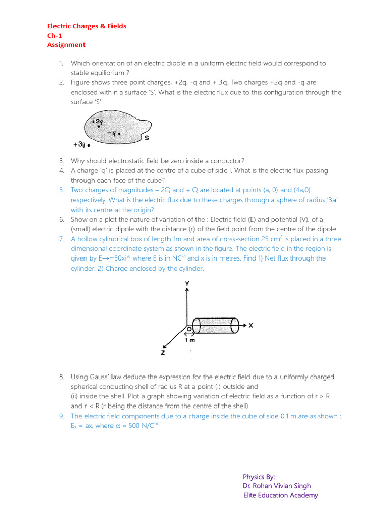 Physics Assignment: Electric Fields | PDF | Electric Field | Sphere