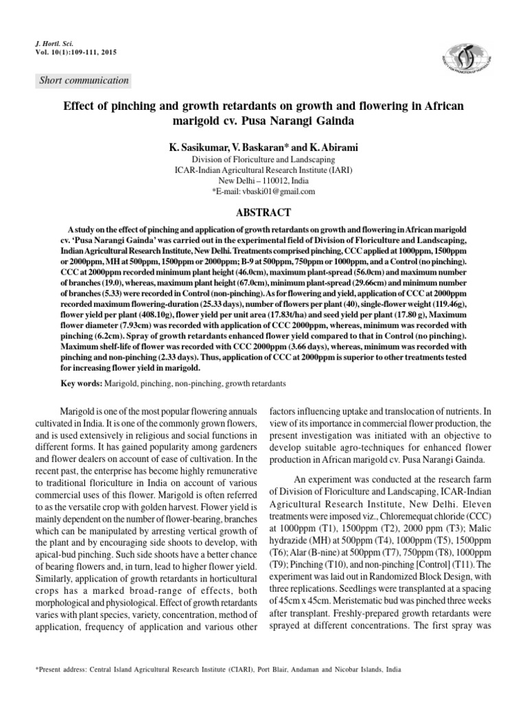 Effect_of_Pinching_and_Growth_Retardants | PDF | Botany | Plants