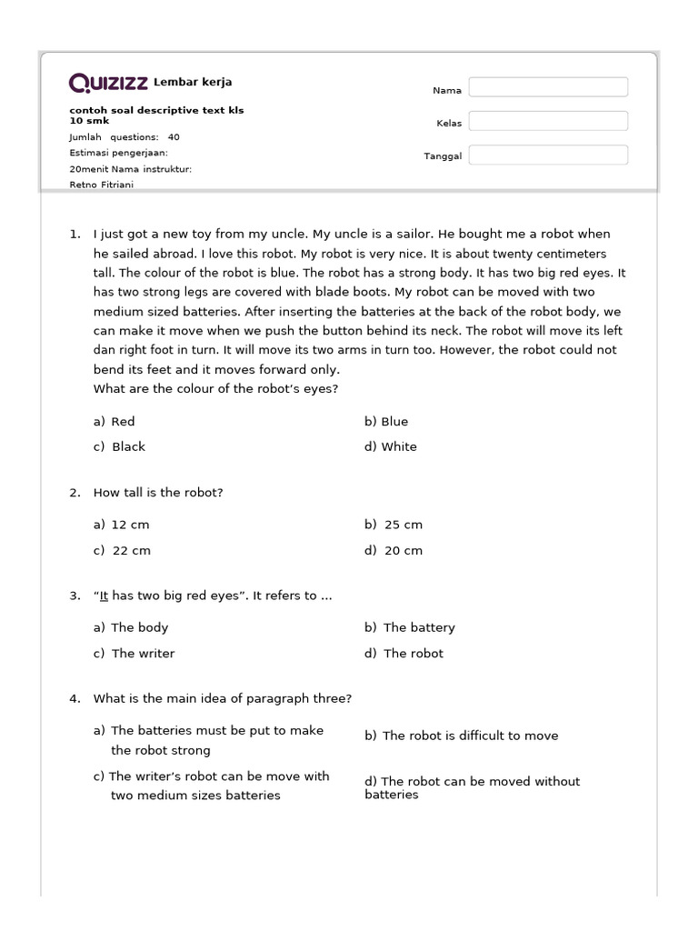 Soal Descriptive Text Kls 10 SMK - Quizizz | PDF | Orangutan