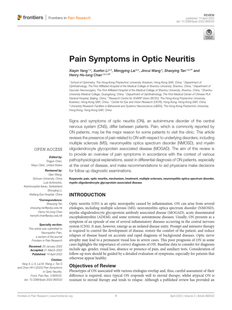 Pain_Symptoms_in_Optic_Neuritis | PDF | Multiple Sclerosis | Medical Specialties
