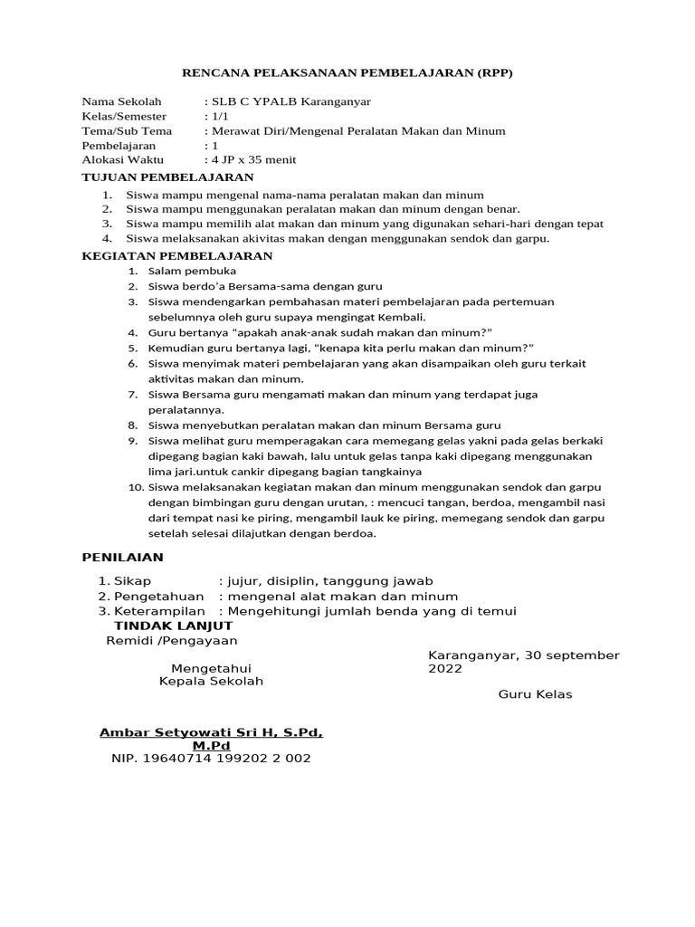 RPP Kelas 1 | PDF