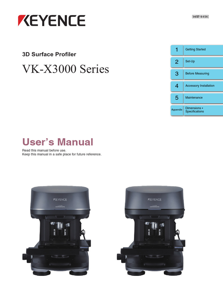 VK-X3000 3D Surface Profiler Manual | PDF | Confocal Microscopy | Optics