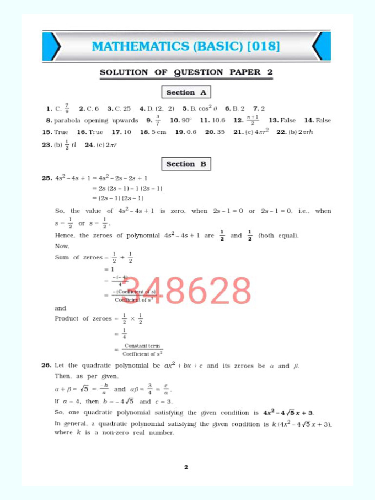 10th Maths (Basic) Gala Paper Solution | PDF | Circle | Elementary Geometry