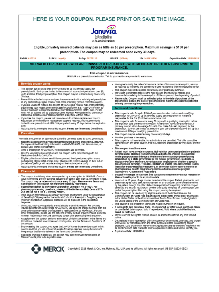 Prescription Savings Offer for JANUVIA® (sitagliptin) tablets | PDF ...