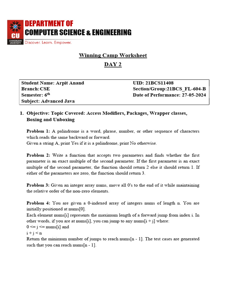 21bcs11408arpit Anandjava Day2 Pdf Parameter Computer Programming Computer Science