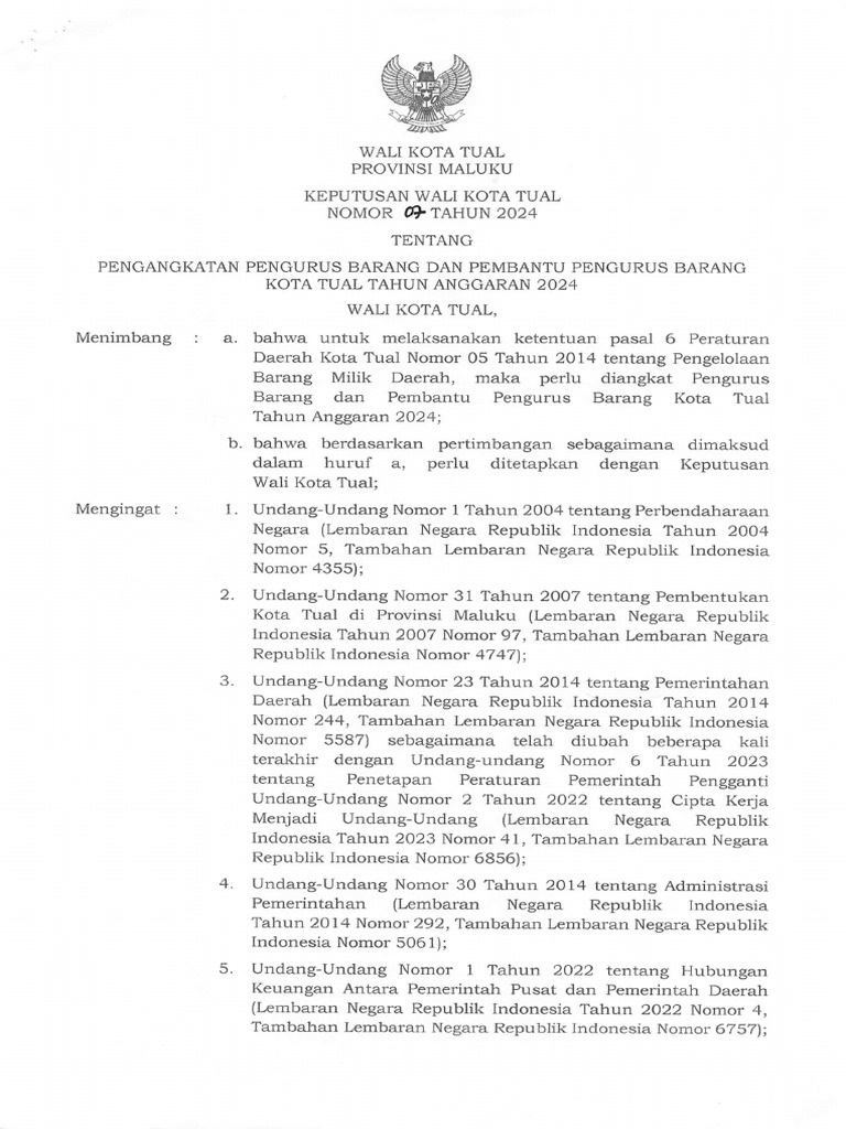 SK PENGURUS BARANG 2024 - OPD | PDF