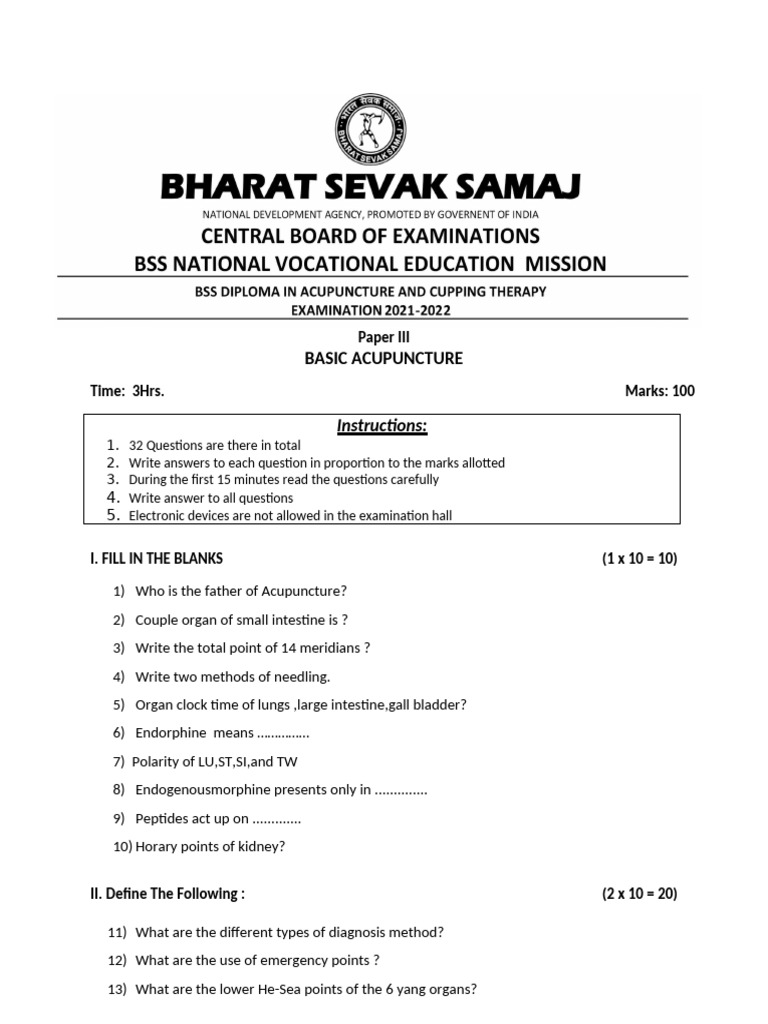 Basic Acupuncture Exam Guidelines | PDF | Acupuncture | Meridian ...