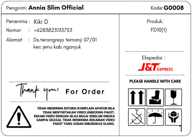 Contoh Resi Manual Annia Slim | PDF