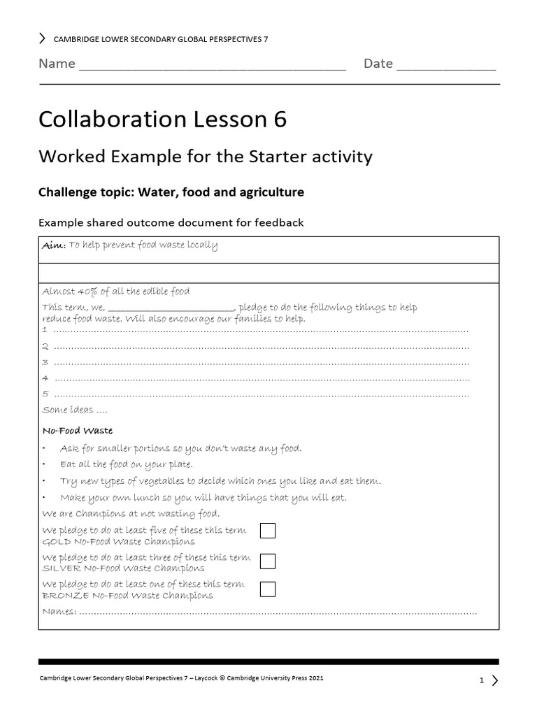 Collaboration Lesson 6 Worked Example For The Starter Activity | PDF ...