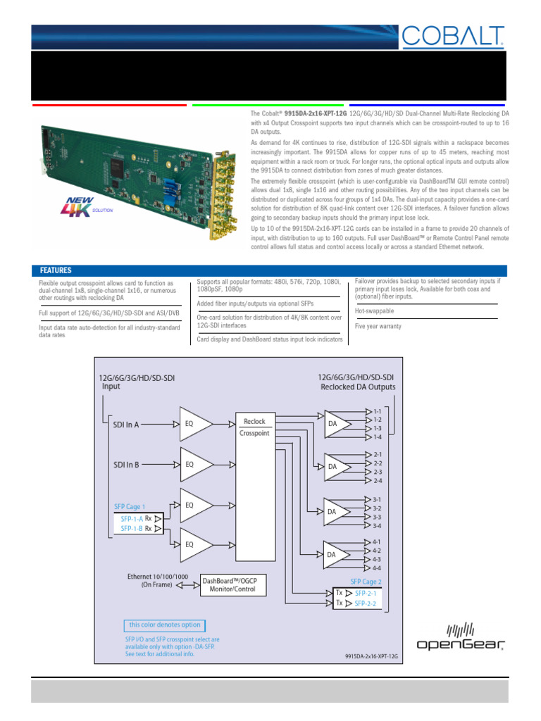 9915DA-2x16-XPT-12G: With x4 Output Crosspoint | PDF | Broadcast Engineering | Information And ...