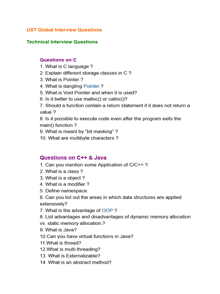 UST Global Interview Questions | PDF | C (Programming Language) | Pointer (Computer Programming)
