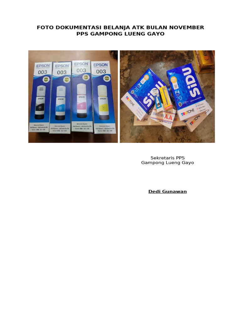 Foto Dokumentasi Belanja Atk Bulan November | PDF
