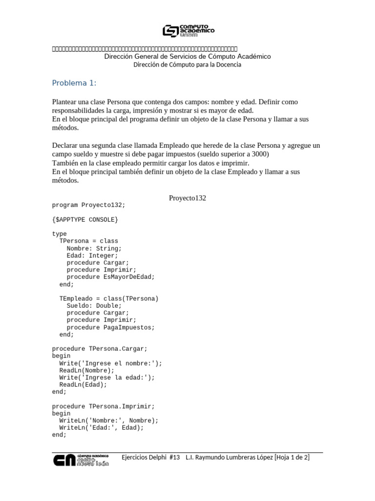 13 Ejercicios Delphi | PDF | Ingeniería de software | Programación de computadoras