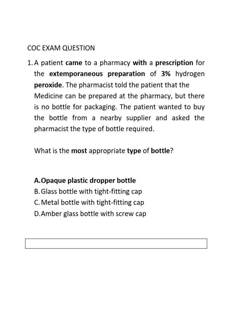 COC EXAM QUESTION-1 | PDF | Pharmacy | Medical Prescription