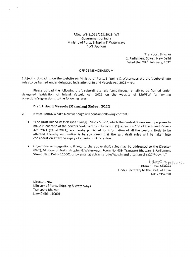 Draft Rule 4 (Manning) Rules, 2022 MoPSW | PDF