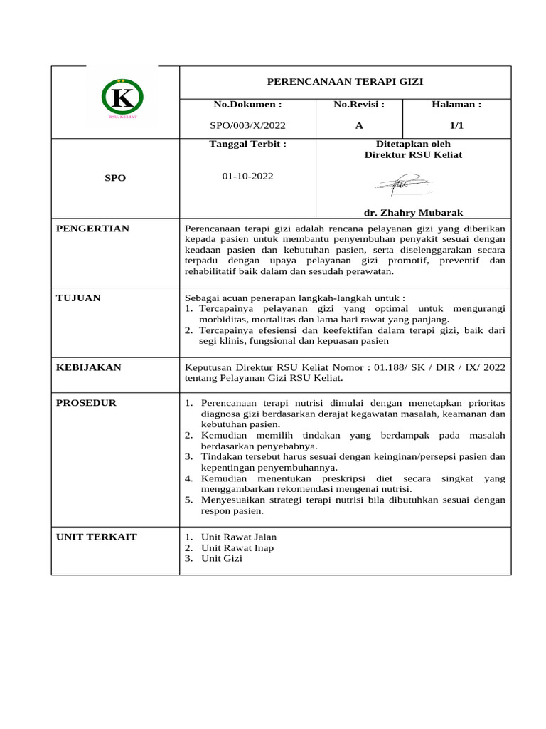 Spo Perencanaan Terapi Gizi | PDF