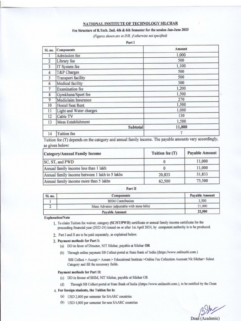 Fee Structure Even Semester Jan June 2025 | PDF