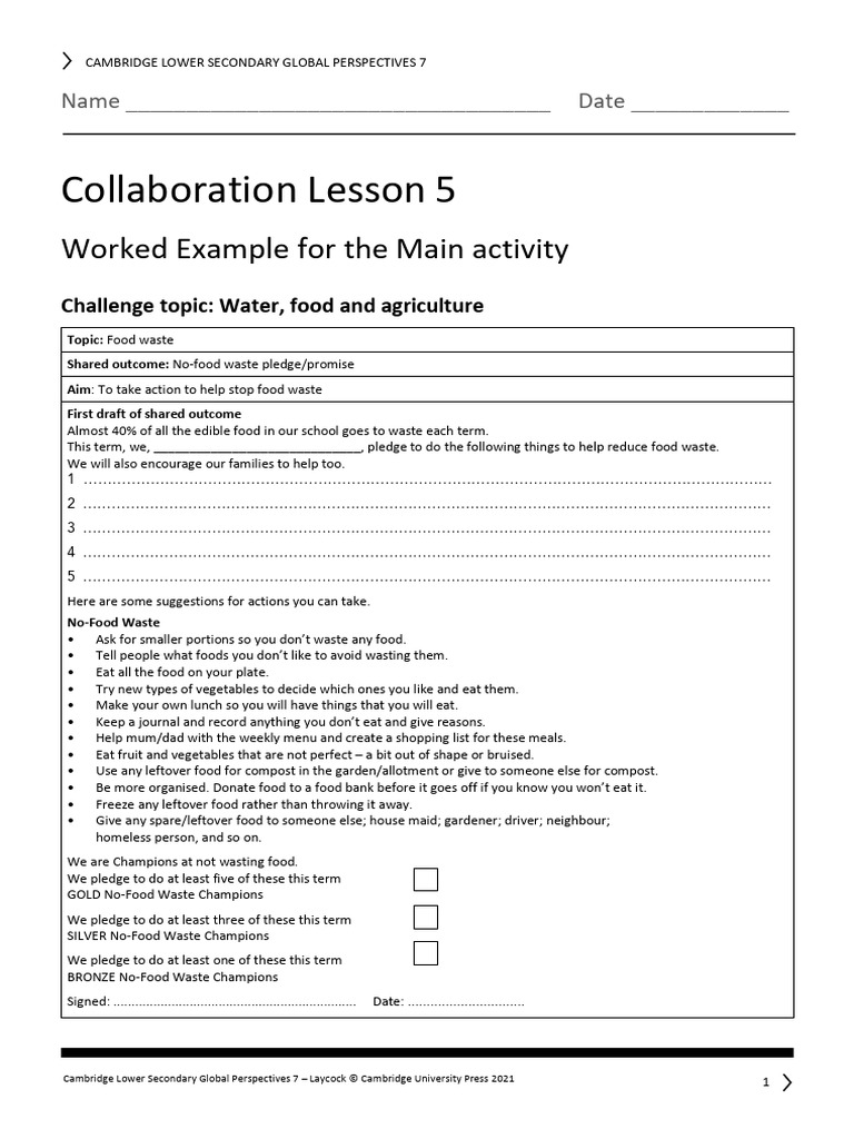 Collaboration Lesson 5 Worked Example For The Main Activity | PDF