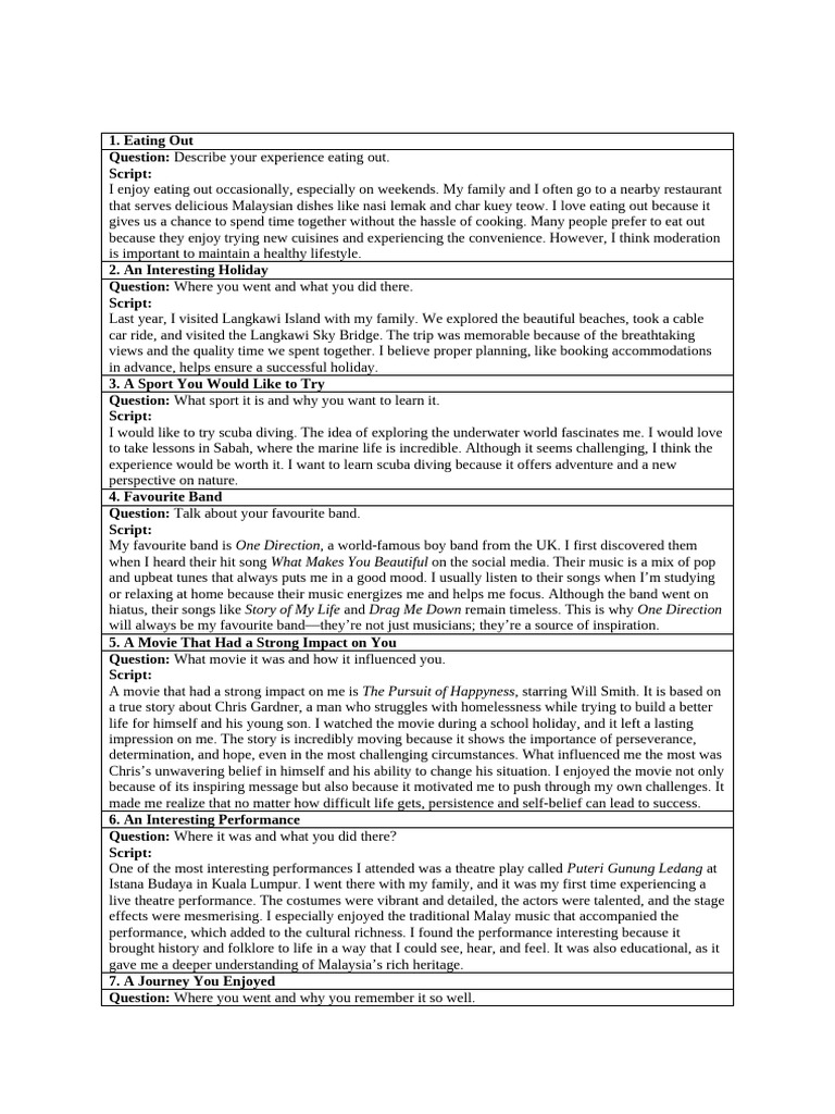 English Speaking Test Script | PDF