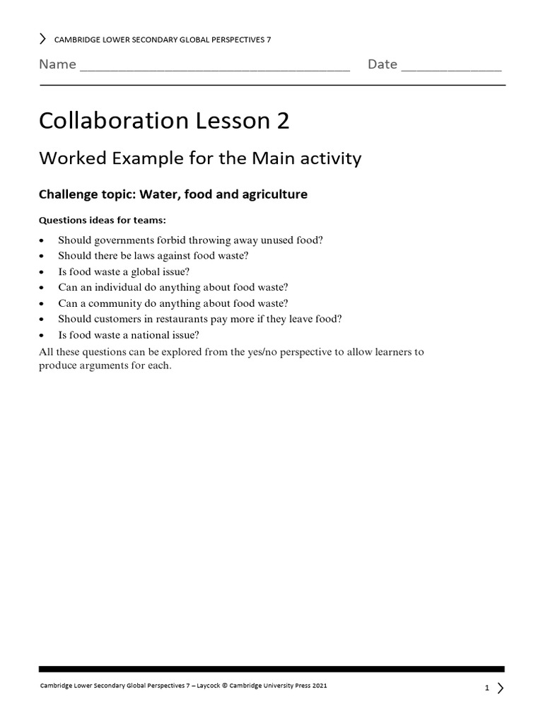 Collaboration Lesson 2 Worked Example For The Main Activity | PDF