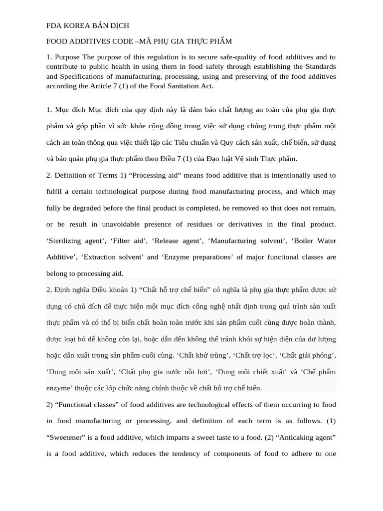 PHỤ GIA FDA KOREA BẢN DỊCH | PDF