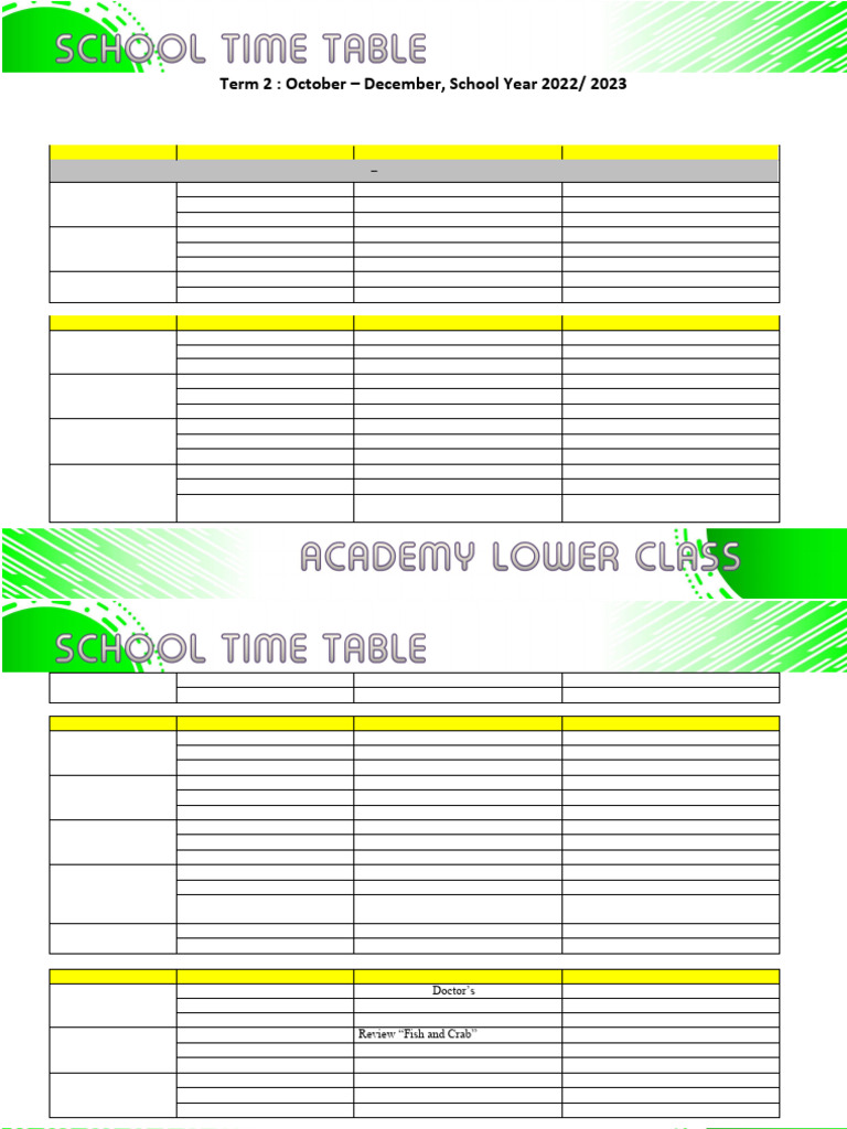 Time Table Term II Academy Lower 2022-2023 | PDF | Astronomy