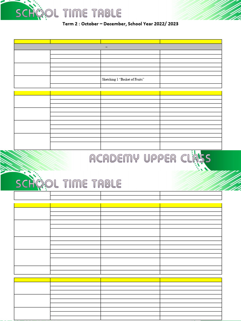 Time Table Term II Academy Upper 2022-2023 | PDF